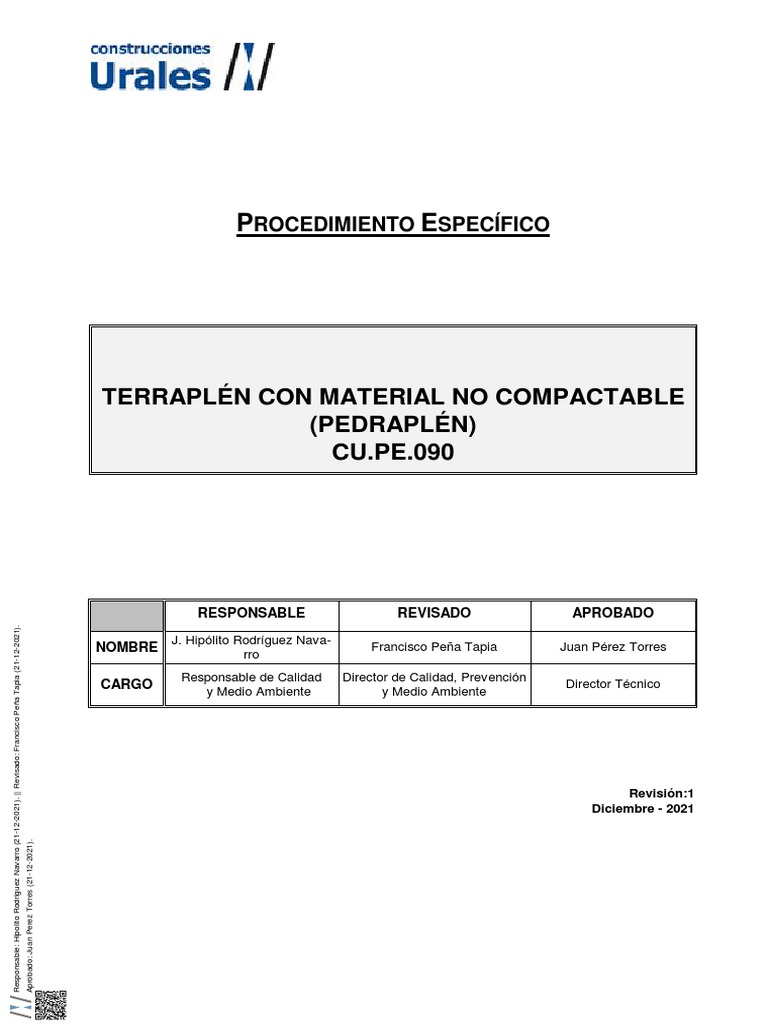 CU.PE.090 Terraplén con material no compactable (Pedraplén) | PDF ...
