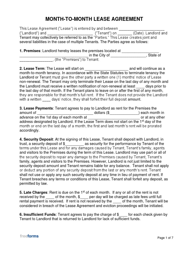 Month To Month Lease Agreement Template | PDF | Leasehold Estate | Lease