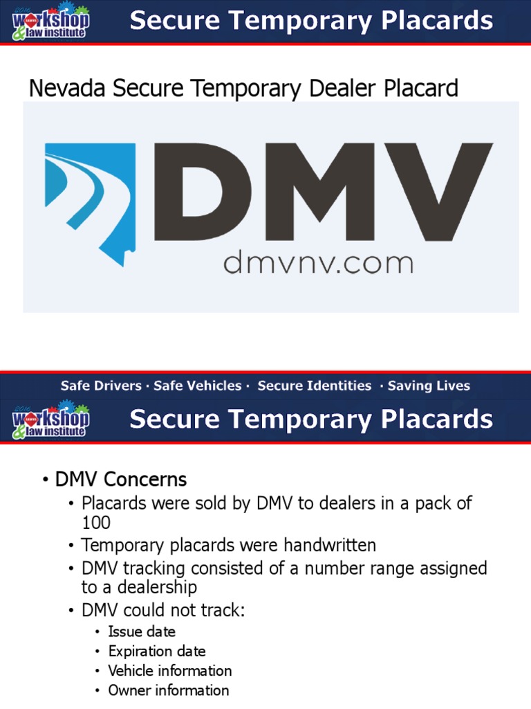 Nevada Secure Temporary Placard Overview | PDF | Department Of Motor ...