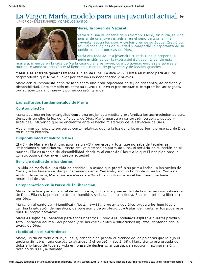 La Virgen María, modelo para una juventud actual | PDF | María, madre ...