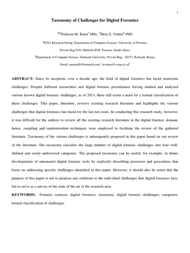 Taxonomy of Challenges For Digital Forensics | PDF | Digital Forensics | Computer Forensics