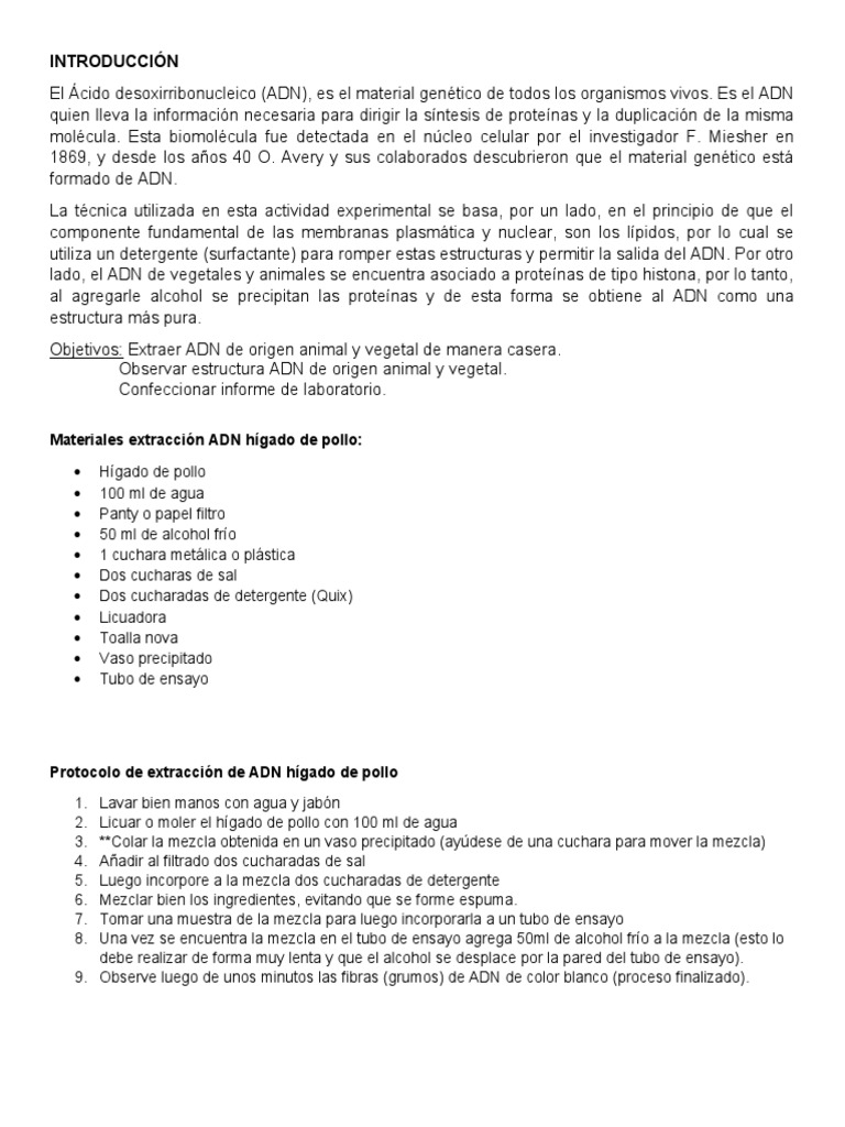 Extracción ADN Célula Animal y Vegetal | PDF | Adn | Proteínas