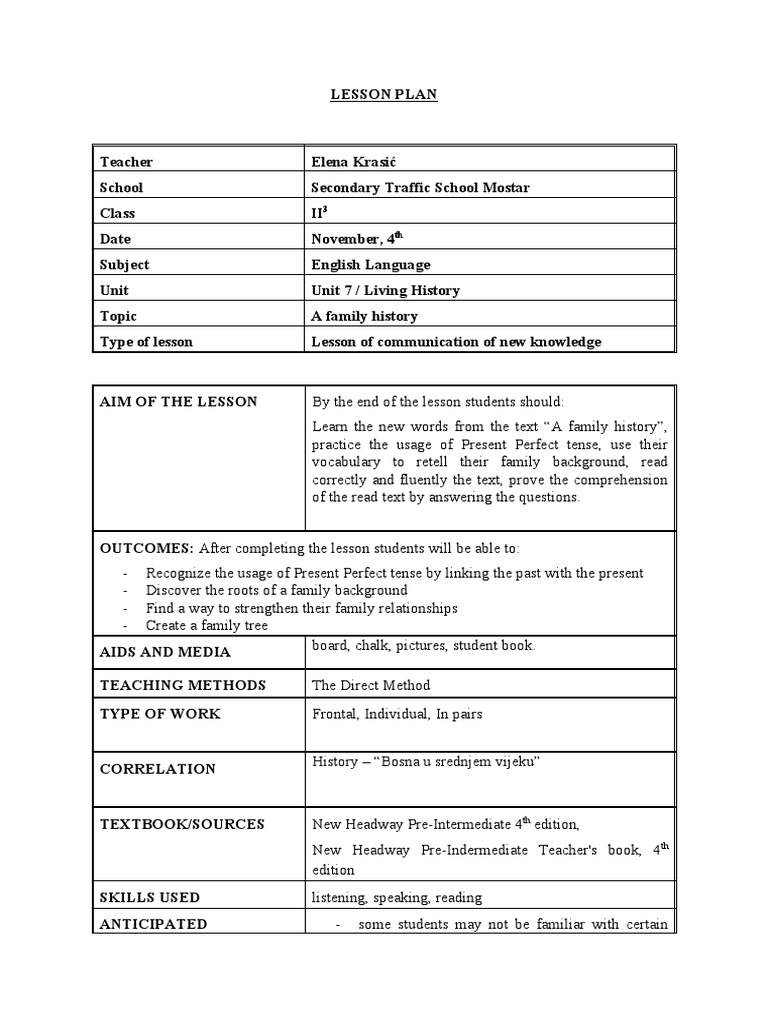 Family History Lesson Teaches Present Perfect | PDF | Lesson Plan ...