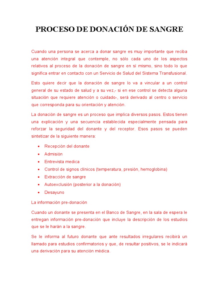 Proceso de Donación de Sangre 2 | PDF | Donación de sangre | Donación