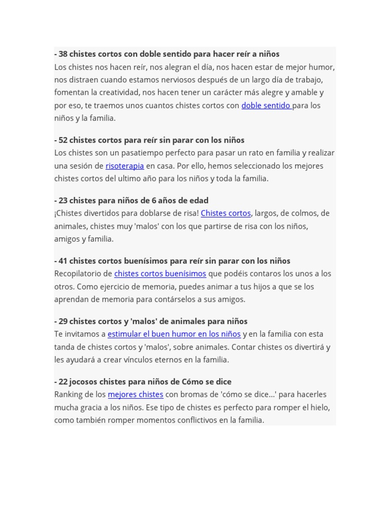 Chistes cortos y dobles sentidos para niños | PDF