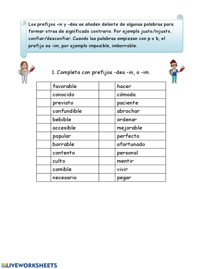 Prefijos: in, des e im en español | PDF | Artes del Lenguaje y Comunicación