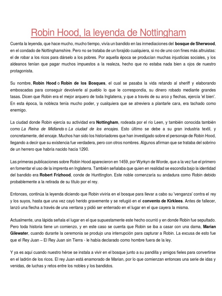Resumen de la leyenda de Robin Hood | PDF | Robin Hood | Prometeo