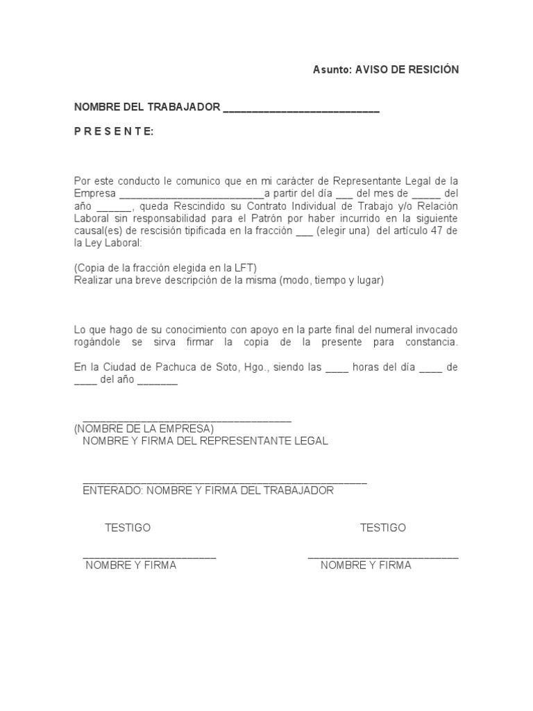 Aviso de Rescisión Formato | PDF Aviso de Rescisión Formato | PDF