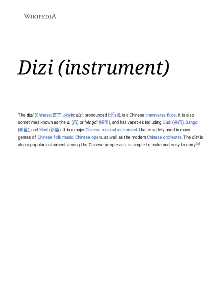 Dizi (Instrument) - Wikipedia | PDF | Flute | Music Technology