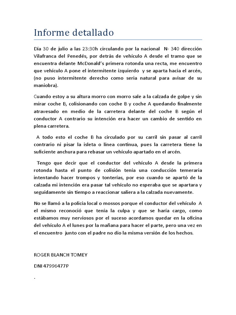 Informe Detallado Accidente | PDF
