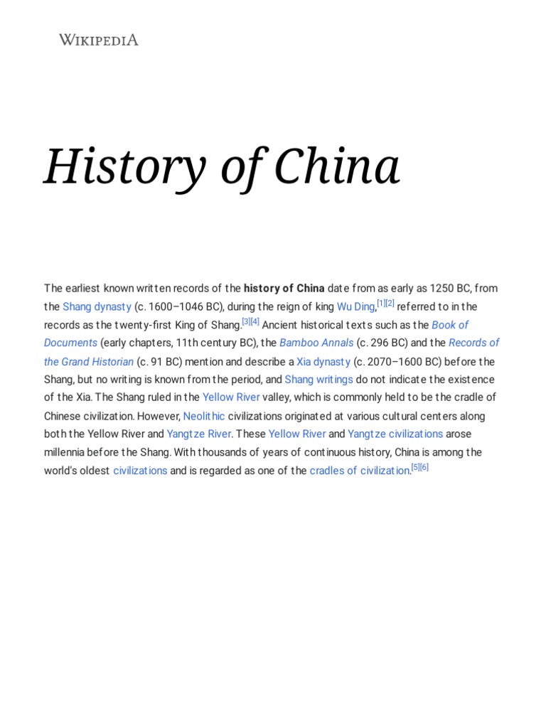 History of China - Wikipedia | PDF | History Of China | China
