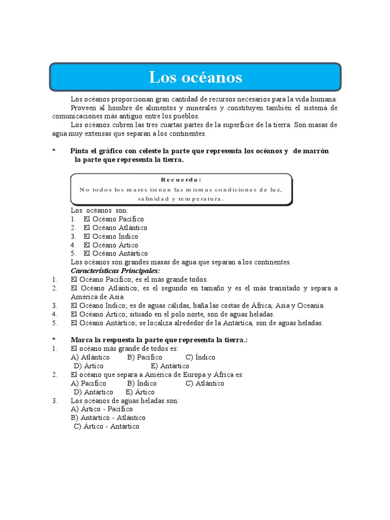 Los Océanos - 3ro de Primaria | PDF | Océanos | océano Atlántico