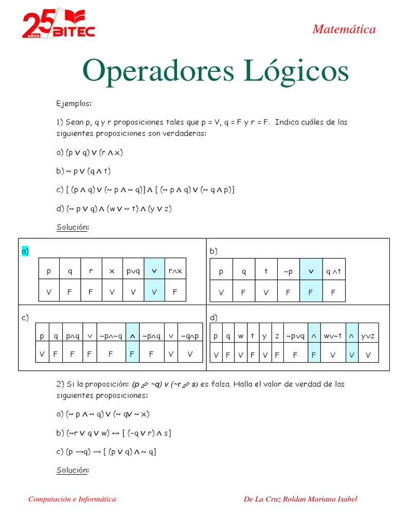 Operadores Lógicos y Tautologia | PDF | Proposición | Lógica