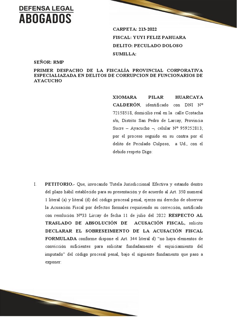 Escrito de Nebis in Idem, Peculado | PDF | Justicia | Crimen y violencia