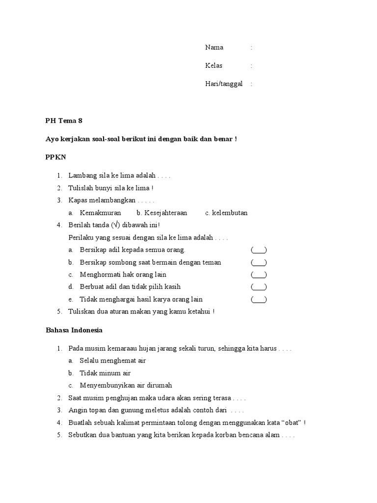 Soal PH Tema 8 | PDF