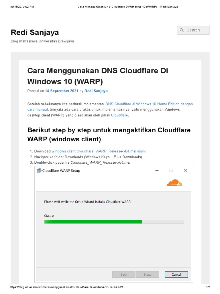Cara Menggunakan DNS Cloudflare Di Windows 10 (WARP) - Redi Sanjaya | PDF