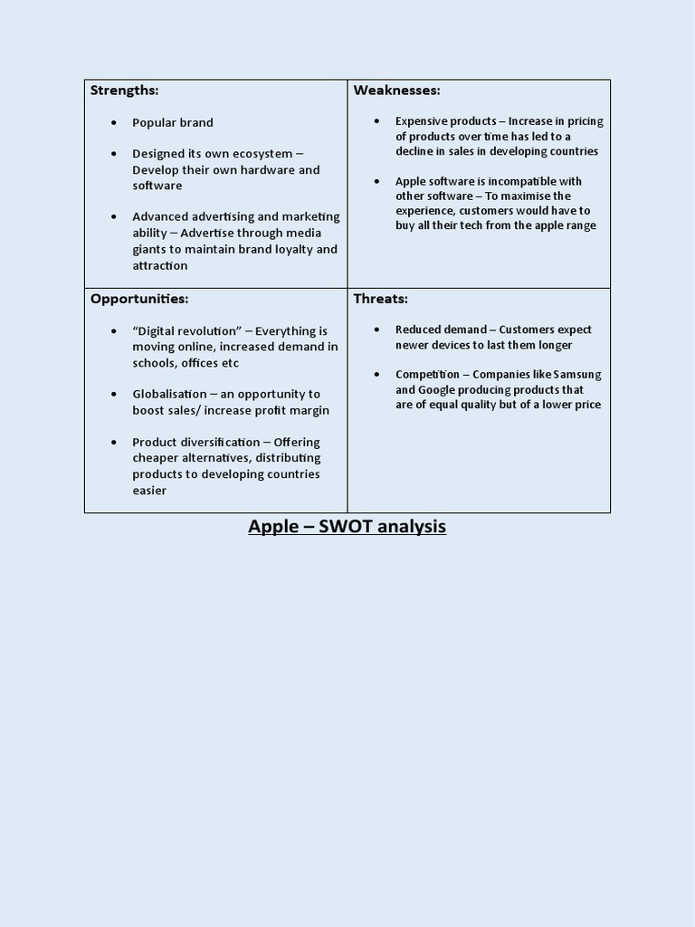 Apple - SWOT Analysis | PDF