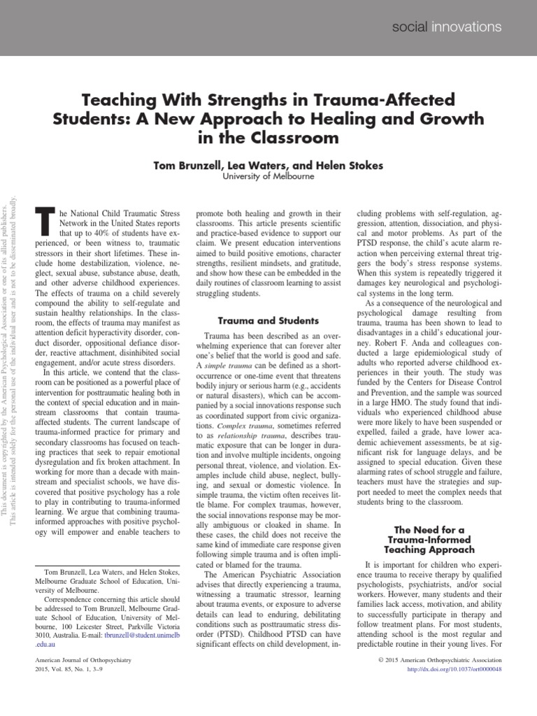 Teaching With Strengths in Trauma-Affected Students | PDF ...