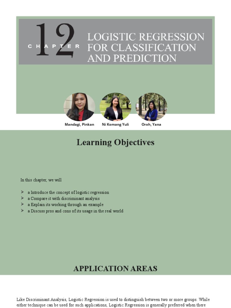 Chapter 12 - Logistic Regression For Classification and Prediction ...