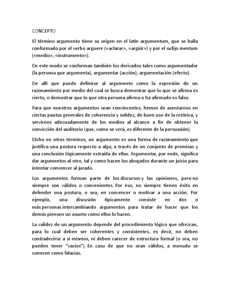 CONCEPTO Del Argumento | PDF | Argumento | Lógica