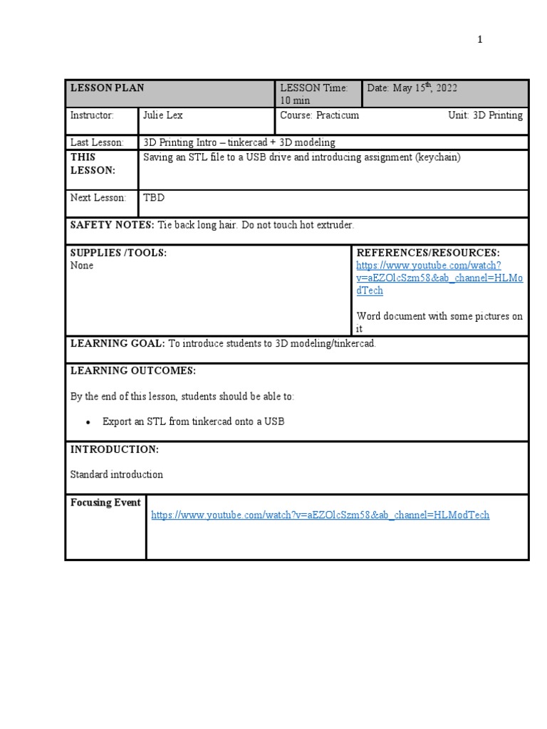 Lesson Plan Tinkercad Saving Stl Pdf