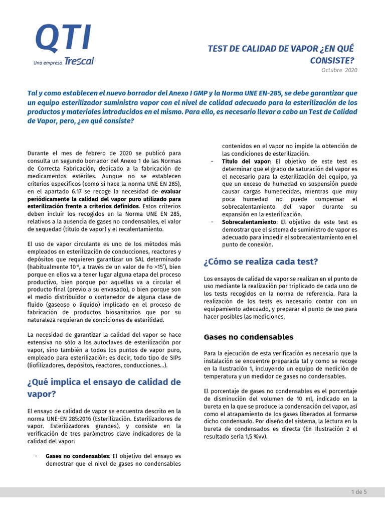 White Paper Test Calidad Vapor UNE 285 1 | PDF | Vapor de agua | Gases