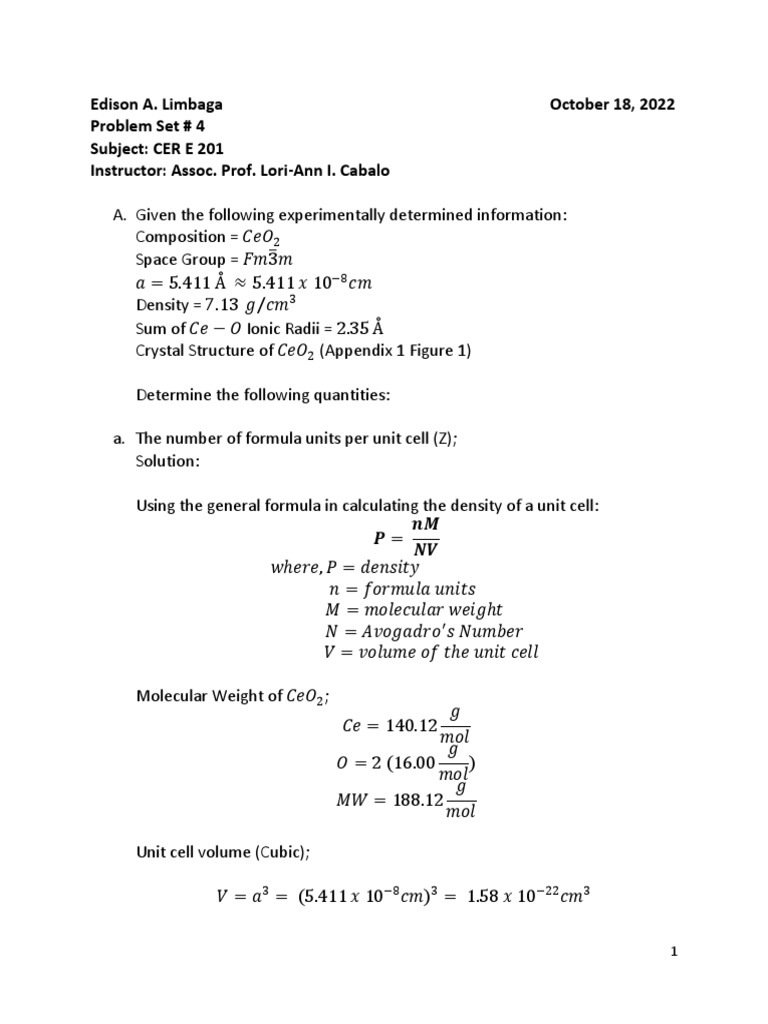 Limbaga - Problem Set 4 | PDF | Crystal Structure | Ion
