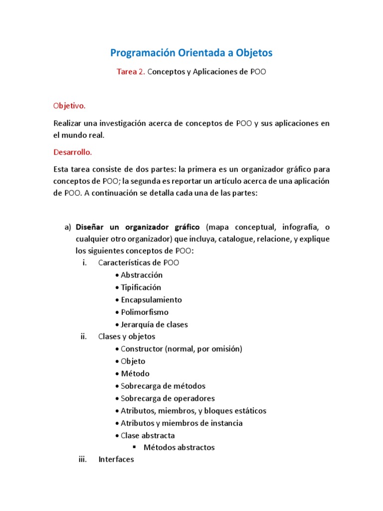 Especificación Tarea 2 Mapa POO y Aplicaciones | PDF | Programación orientada a objetos ...