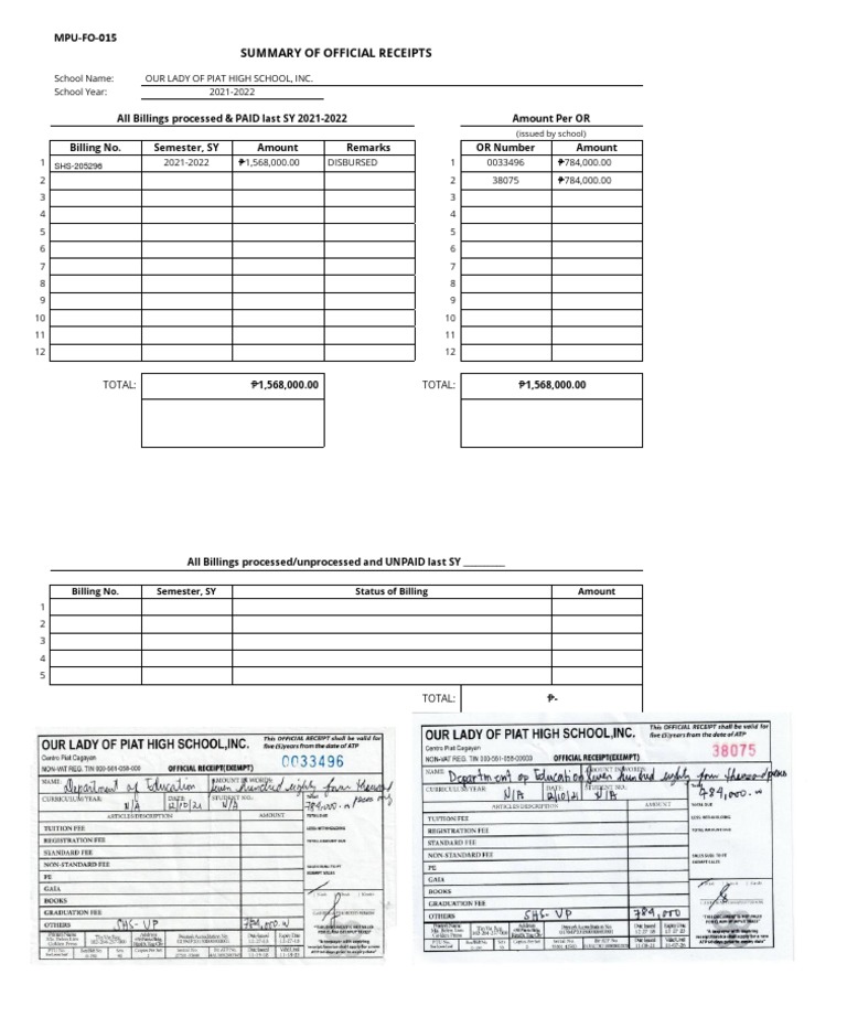 Summary of Official Receipts 2021-2022 | PDF