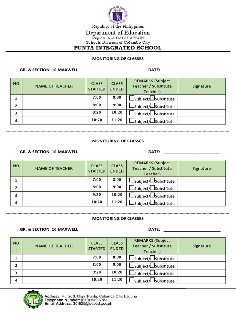 Template Monitoring of Subject Teachers | PDF | Administrative Law ...