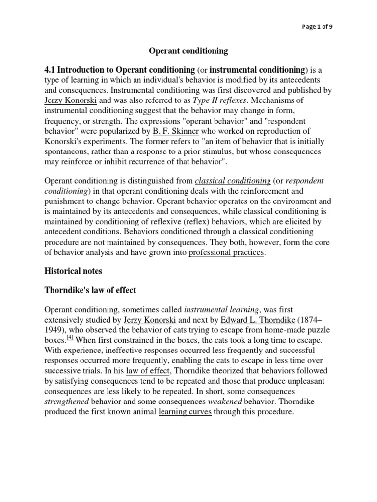 Operant Conditioning Overview and Concepts | PDF | Reinforcement ...