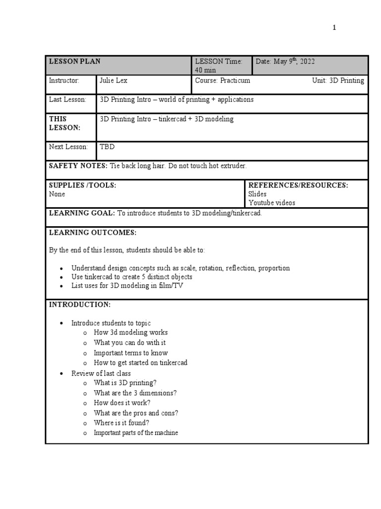 Tinkercad 3D Modeling Lesson Plan | PDF | 3 D Computer Graphics | 3 D ...