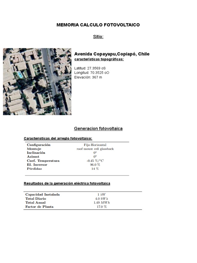 Memoria Calculo Fotovoltaico | PDF | Corriente eléctrica | Fotovoltaica