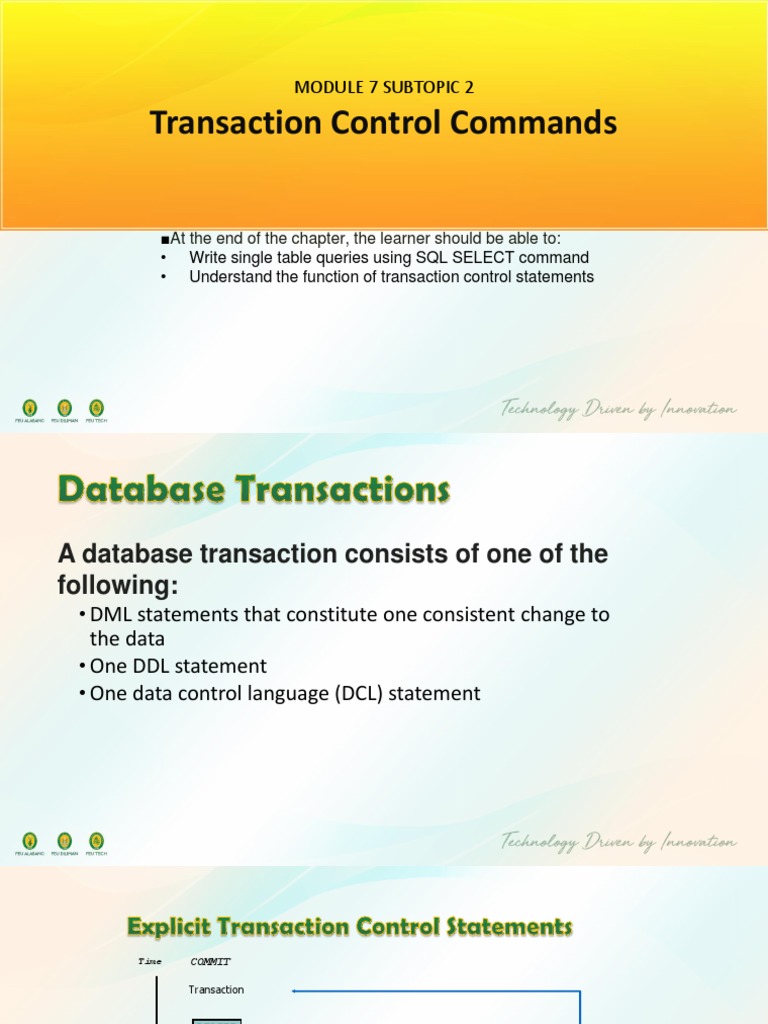 (M7S2-POWERPOINT) - Transaction Control Commands | PDF | Database Transaction | Data Management ...