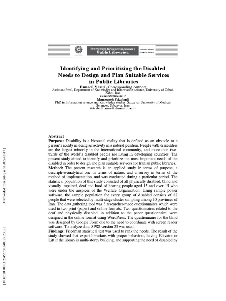 Identifying and Prioritizing The Disabled Needs To Design and Plan Suitable Services in Public ...