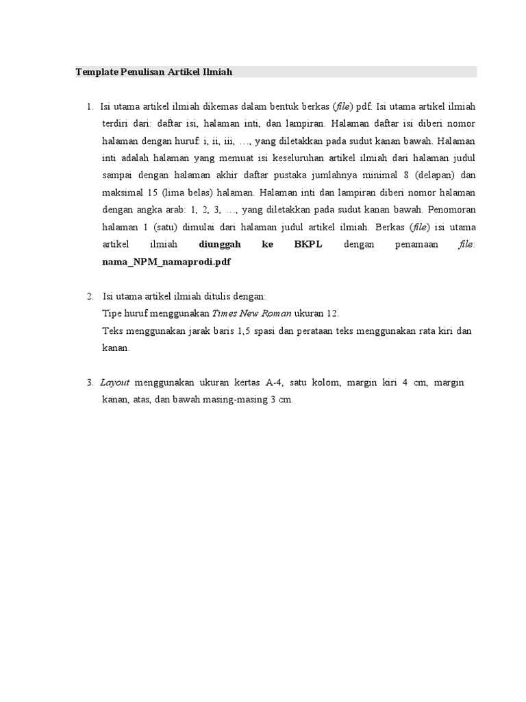 Panduan Format Artikel Ilmiah PKM | PDF