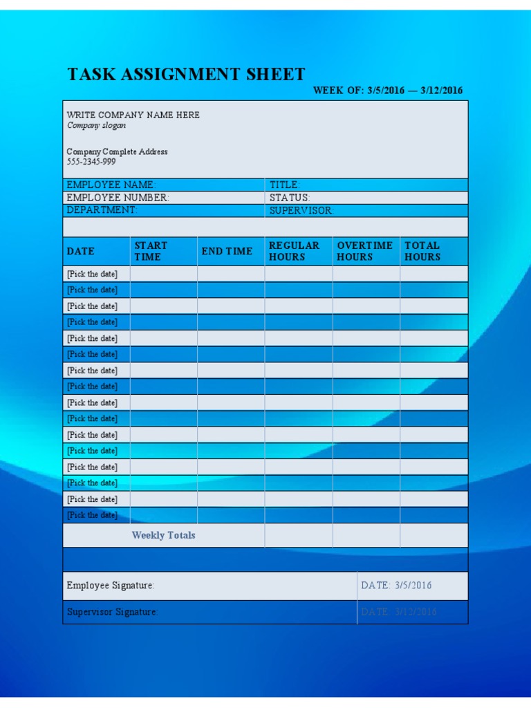 Task Assignment Sheet | PDF