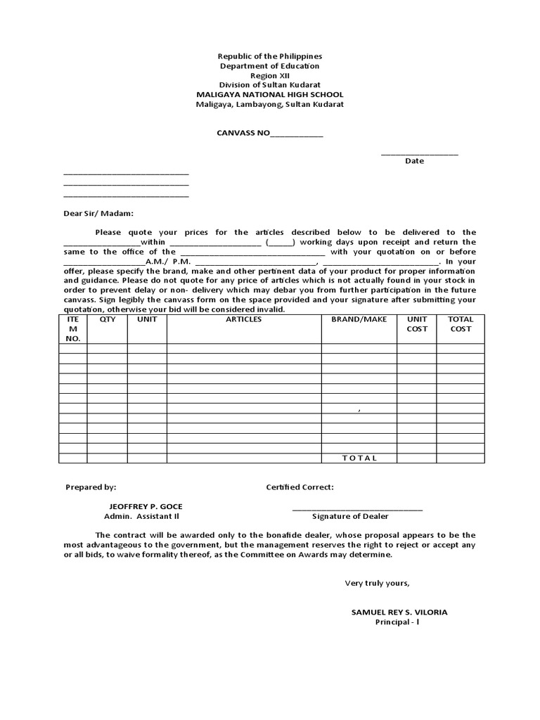 Canvass Form | PDF | Market (Economics) | Business