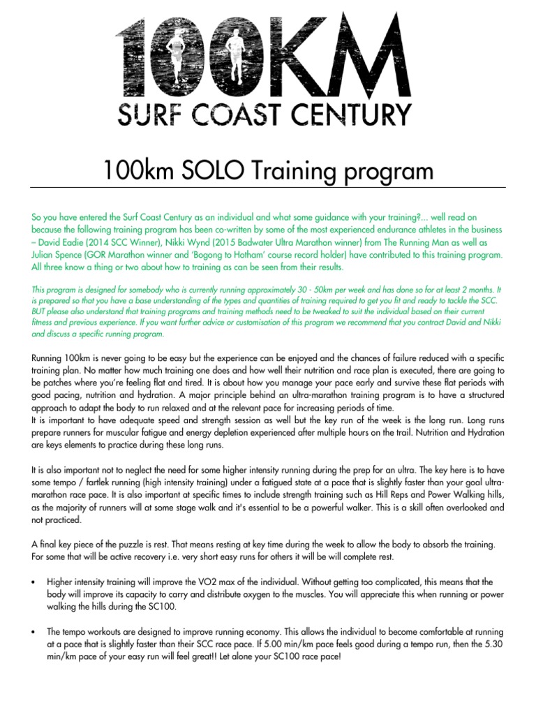 100km SOLO Training Program | PDF | Management Of Obesity | Physical ...