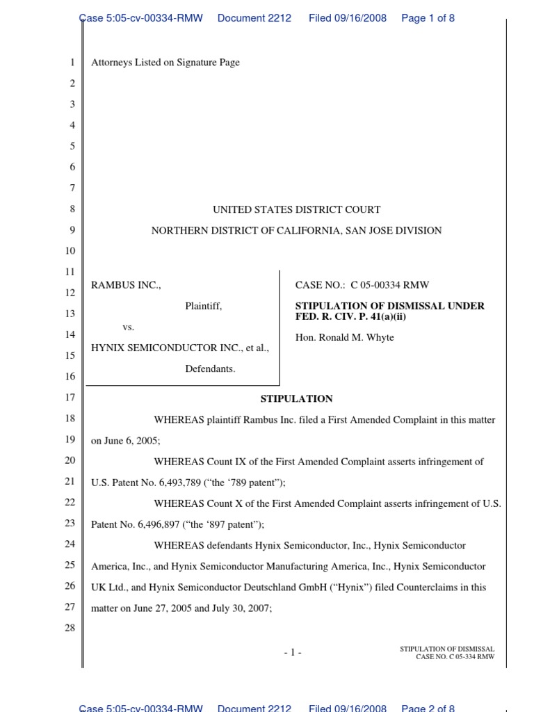 Stipulation of Dismissal Under FED. R. CIV. P. 41 (A) (Ii) | PDF ...