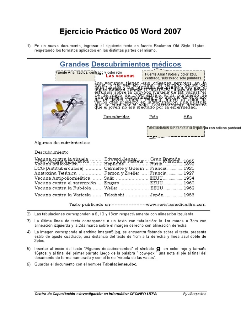 Ejercicio Práctico 05 Word 2007 | PDF | Vacunas | Viruela