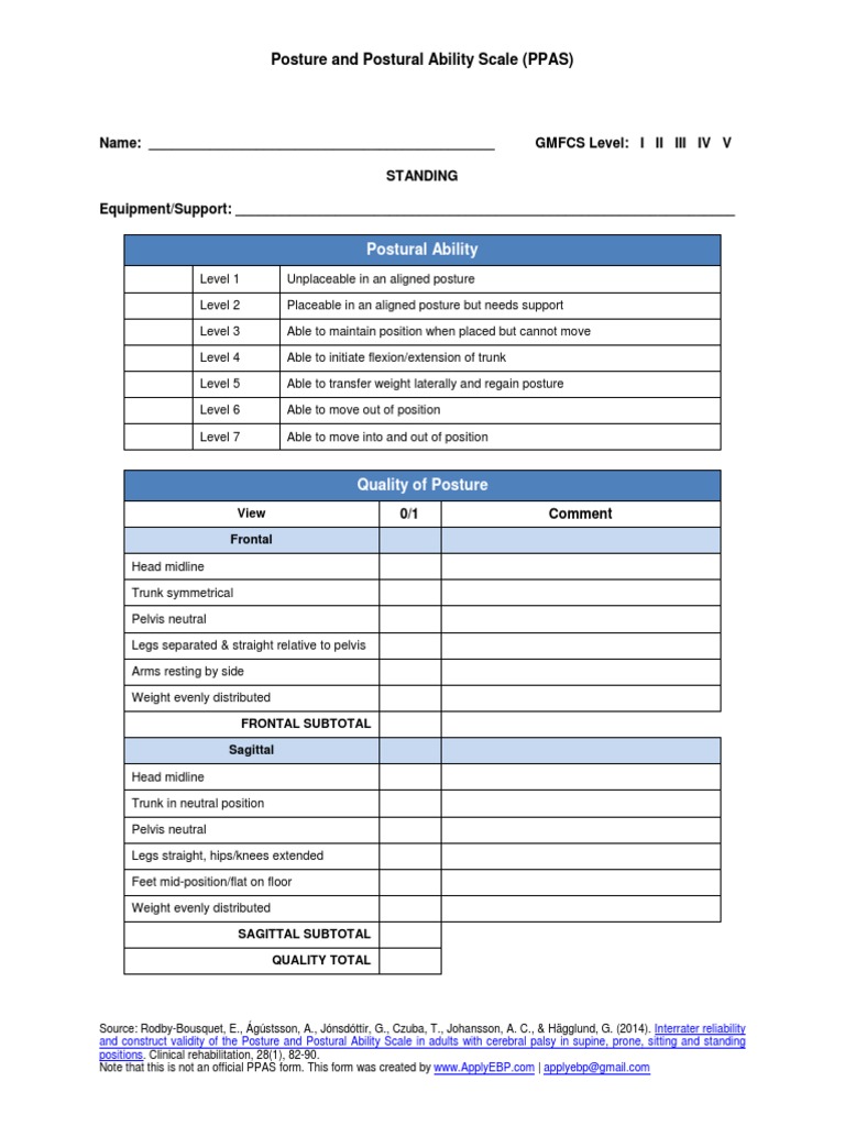 PPAS Scale for Posture Assessment | PDF | Anatomical Terms Of Motion ...
