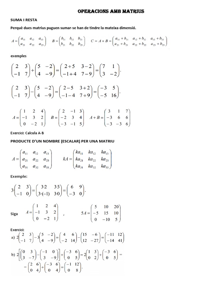 Operacions Amb Matrius | PDF
