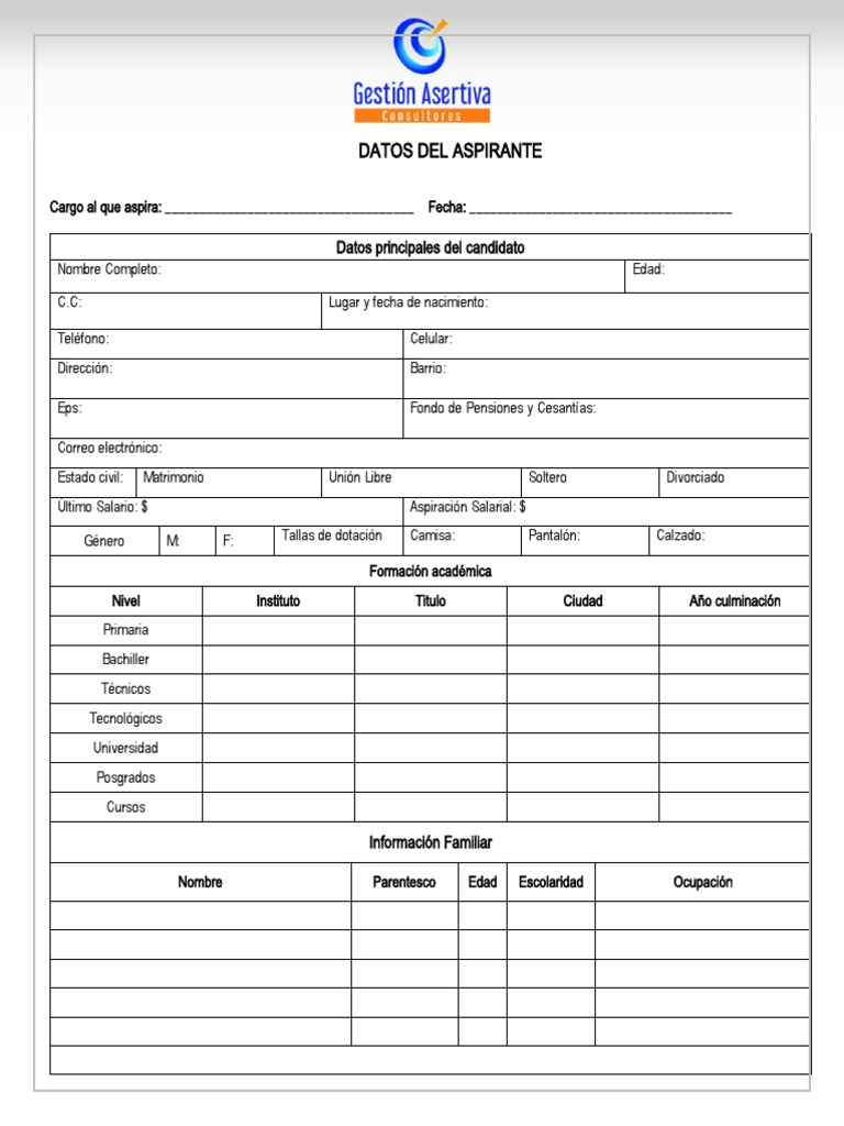Formato Datos Del Aspirante (Nombre y Apellido) | PDF