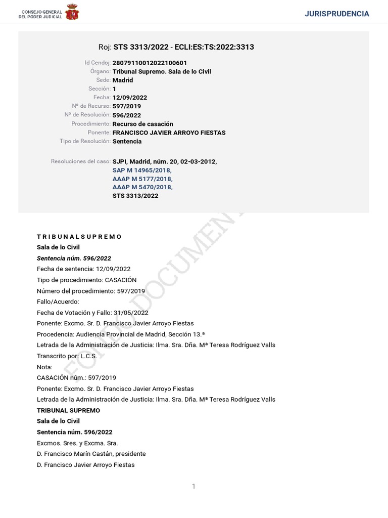 STS 3313 2022 | PDF | Caso de ley | Sentencia (ley)