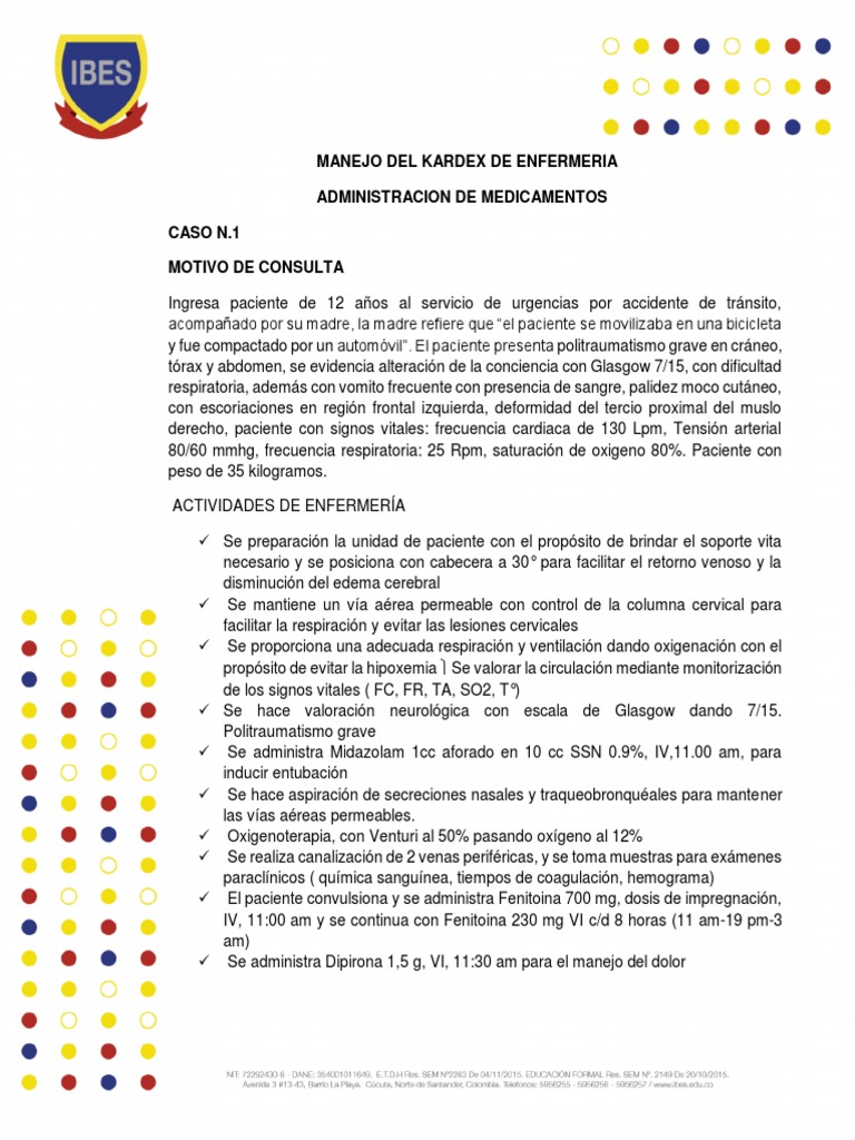 Manejo del kardex de enfermería en casos de politraumatismo, enfermedad febril y crisis ...