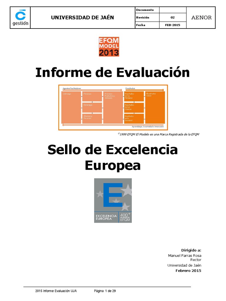 EFQM 2015 Informe UJA | PDF | Evaluación | Planificación estratégica