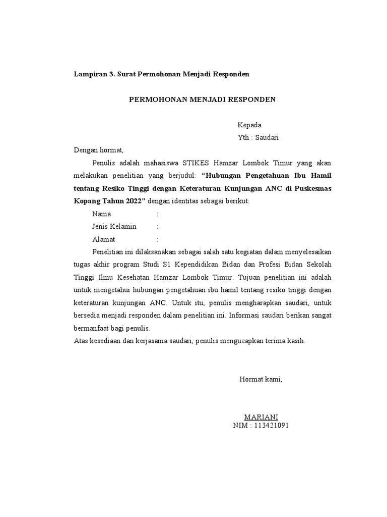 Lembar Persetujuan Menjadi Responden | PDF