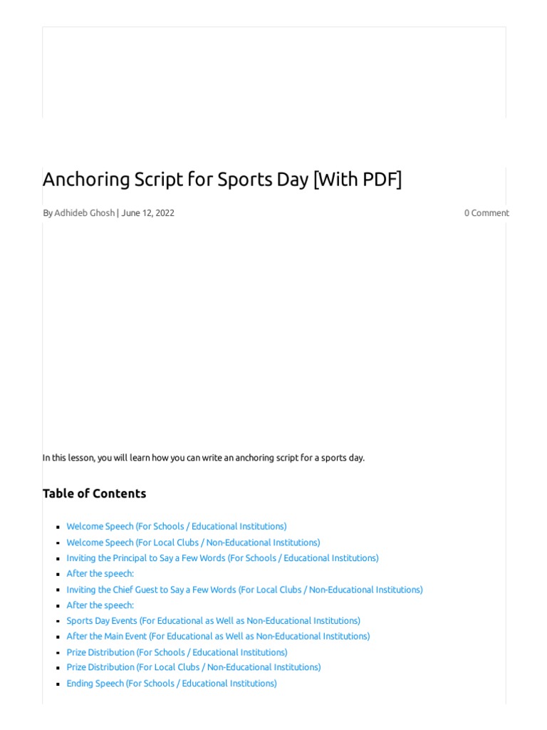 Sports Day Anchoring Script Guide | PDF