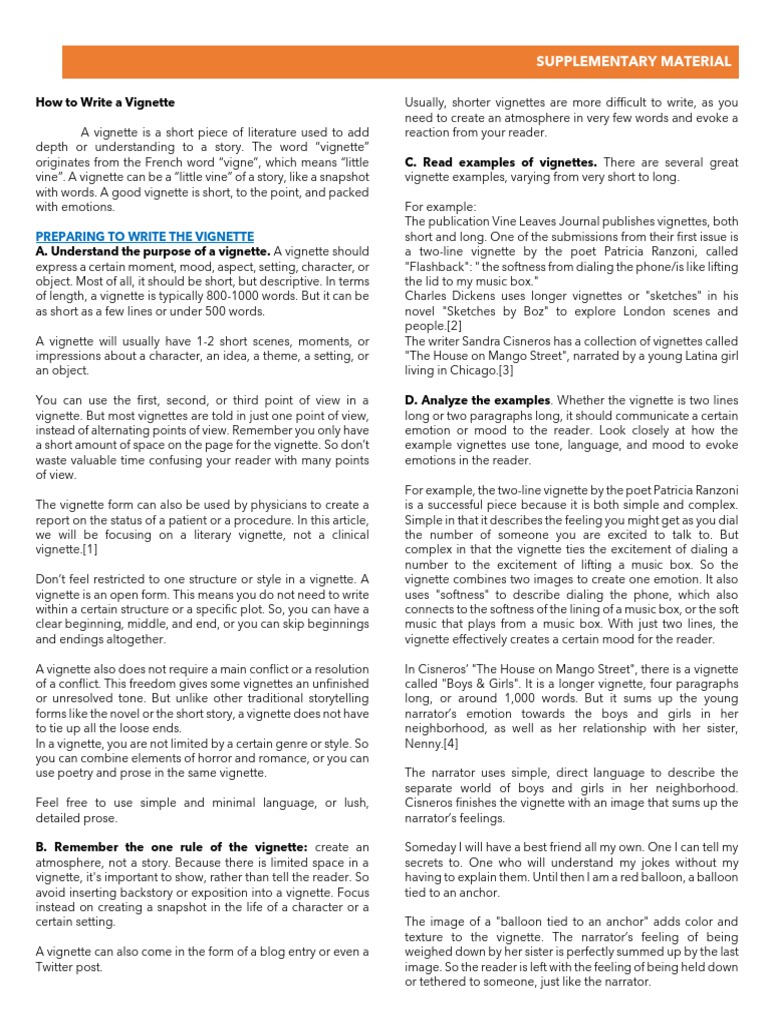 How To Write A Vignette | PDF | Poetry